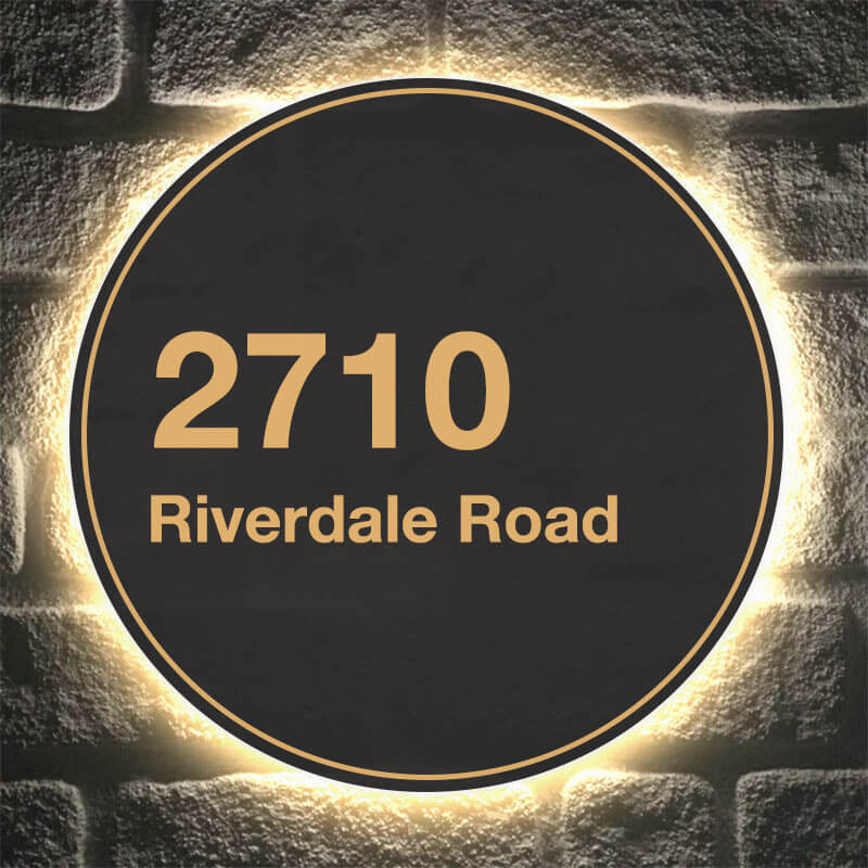 Circle Lighted Address Sign - Slim LED House Number Plaque ...
