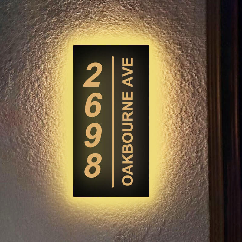 Vertical Rectangle Lighted Outdoor Address Sign - Lit Numbers ...